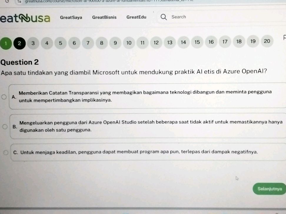 Question 2 Apa satu tindakan yang diambil | StudyX