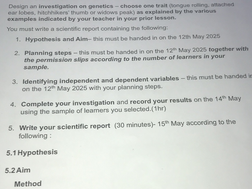 Design an investigation on genetics - choose | StudyX