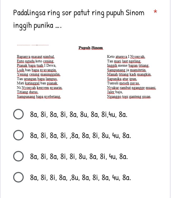 Padalingsa ring sor patut ring pupuh Sinom | StudyX