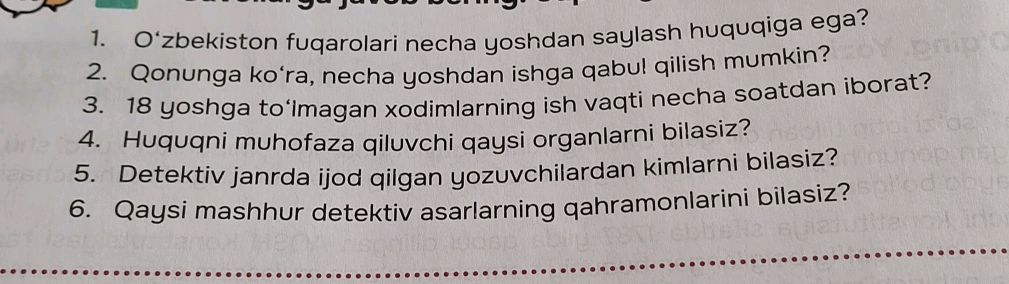 1. O'zbekiston fuqarolari necha yoshdan | StudyX