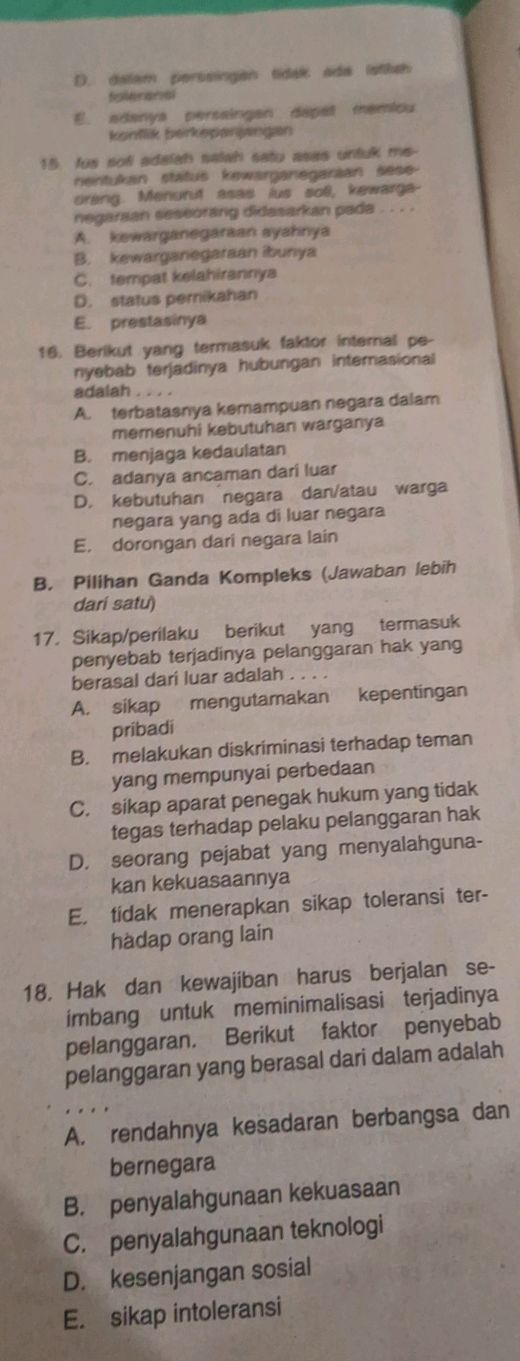 15. Jus soli adalah salah satu asas untuk | StudyX