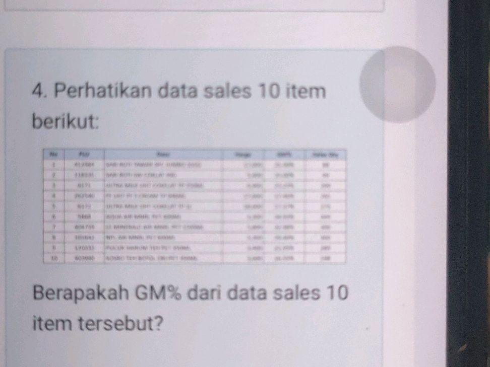 4. Perhatikan data sales 10 item berikut: | | StudyX