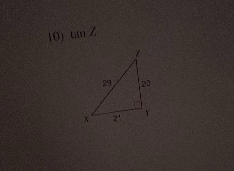 10) tan Z In a right triangle XYZ, with | StudyX