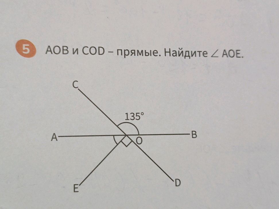 5 AOB и COD – прямые. Найдите ∠ АОЕ. The | StudyX