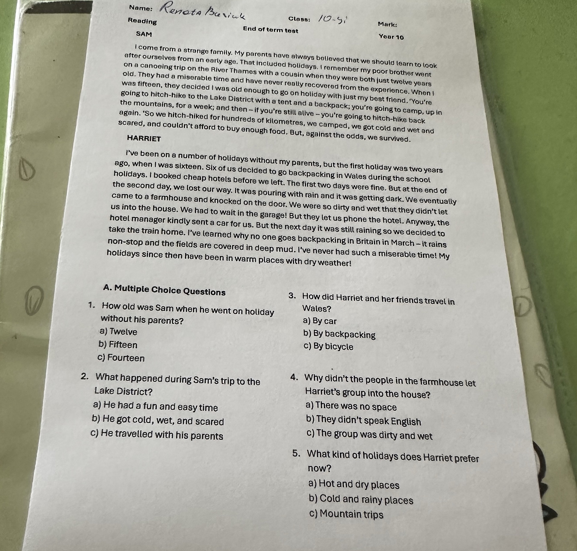 A. Multiple Choice Questions 1. How old was | StudyX