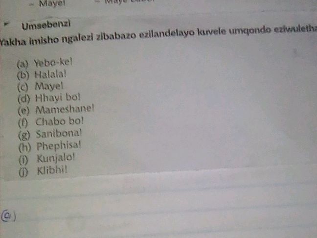 Yakha imisho ngalezi zibabazo ezilandelayo | StudyX