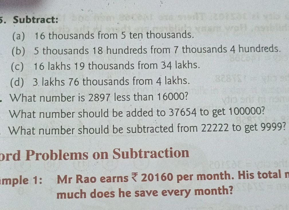 5. Subtract: (a) 16 thousands from 5 ten | StudyX
