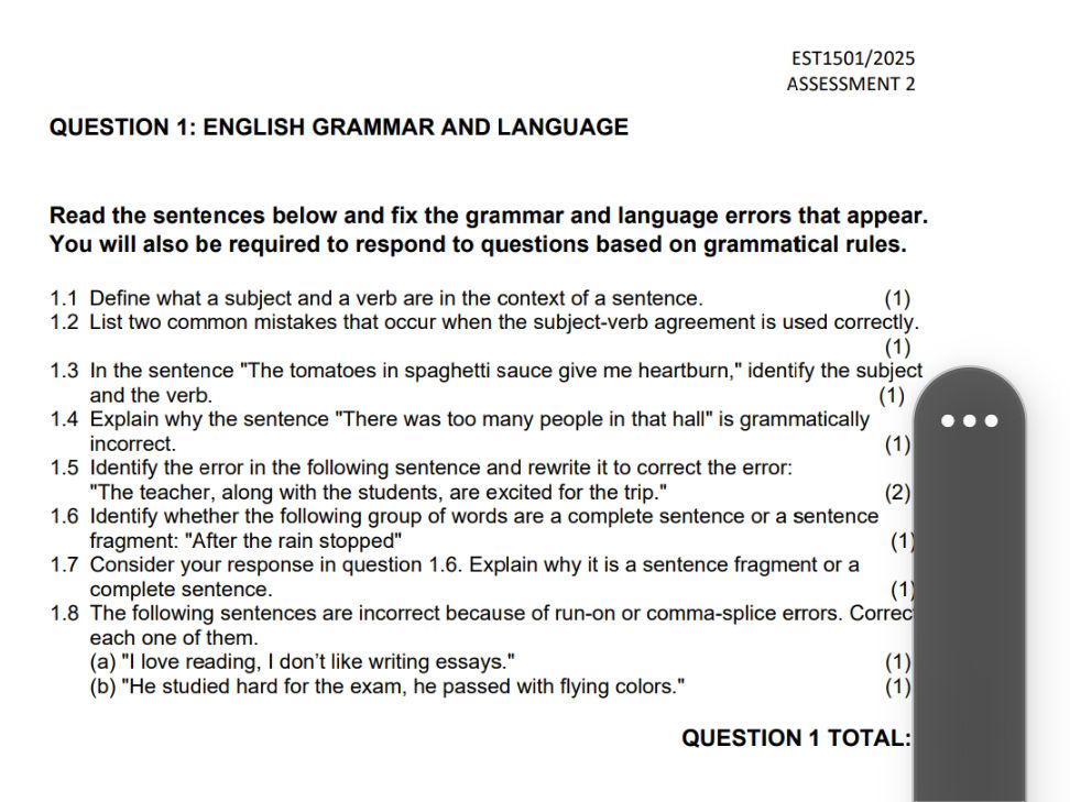 Read the sentences below and fix the grammar | StudyX
