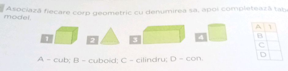 Asociază fiecare corp geometric cu denumirea | StudyX