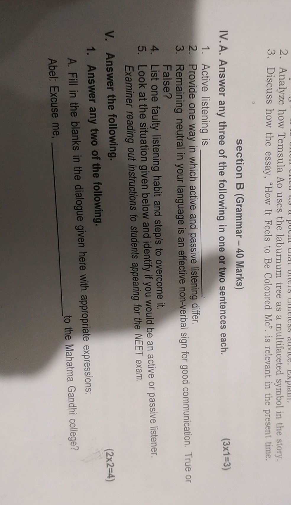 IV. A. Answer any three of the following in | StudyX