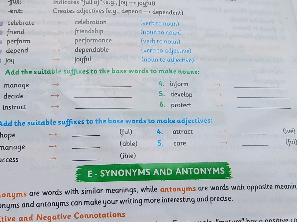 Add the suitable suffixes to the base words | StudyX