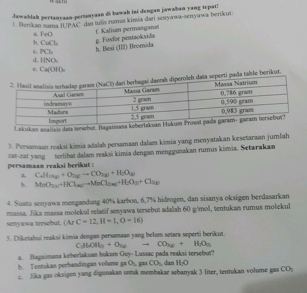 1. Berikan nama IUPAC dan tulis rumus kimia | StudyX
