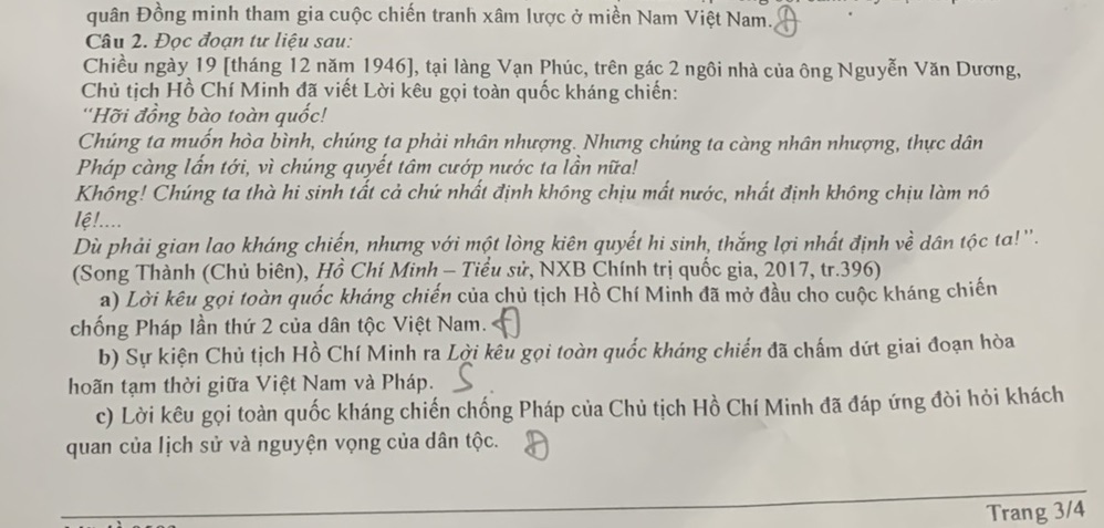 Câu 2. Đọc đoạn tư liệu sau: Chiều ngày 19 | StudyX