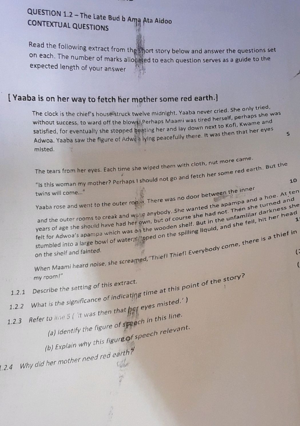 QUESTION 1.2 - The Late Bud b Ama Ata Aidoo | StudyX