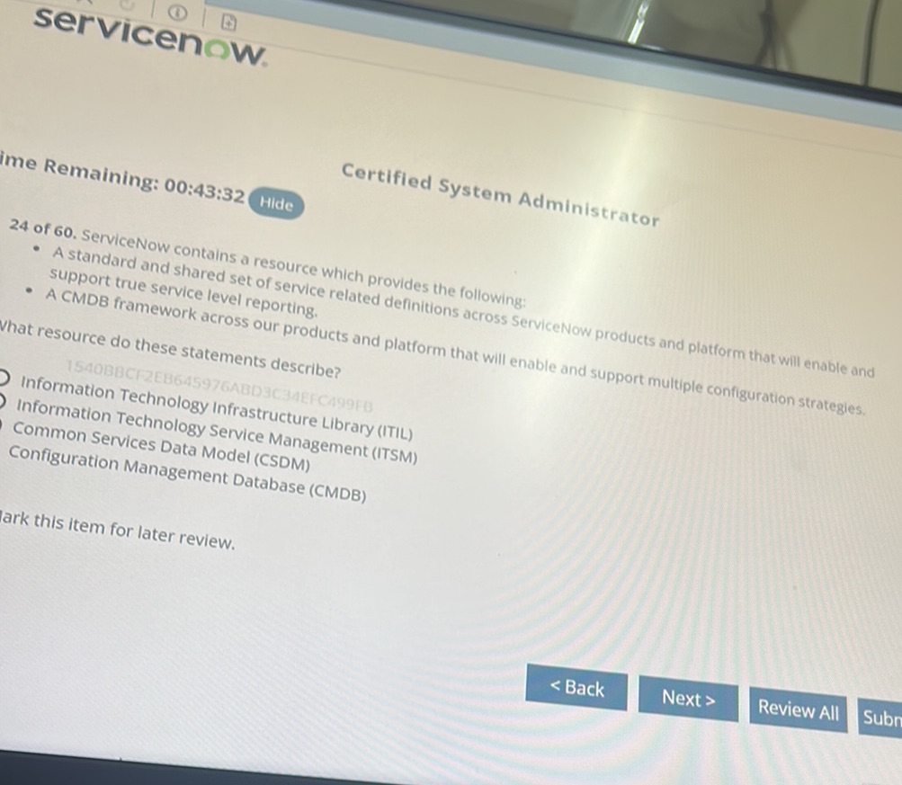 24 of 60. ServiceNow contains a resource | StudyX