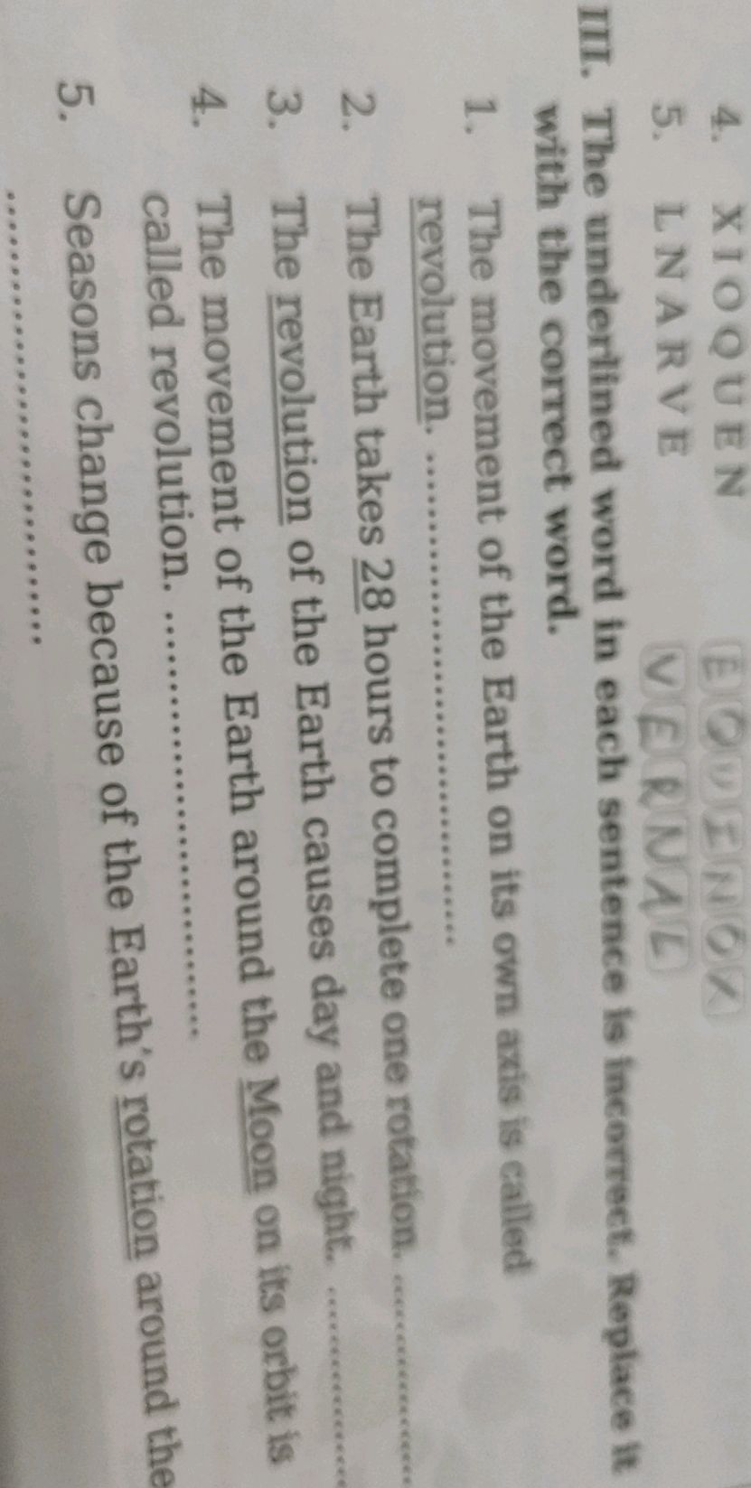 III. The underlined word in each sentence is | StudyX