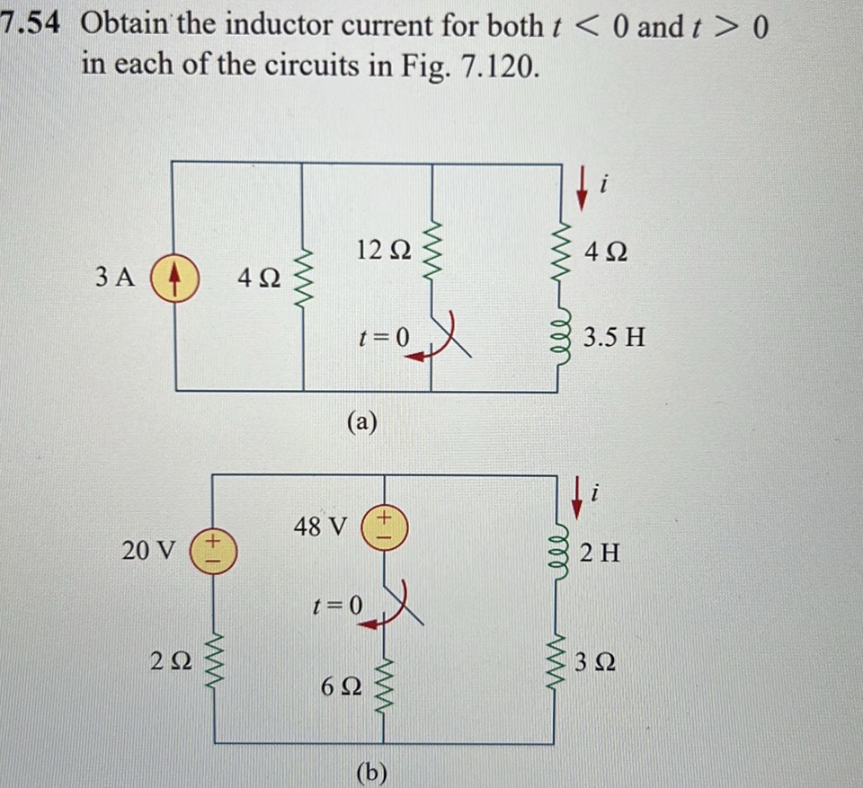 7.54 Obtain the inductor current for both $t