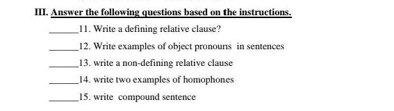 11. Write a defining relative clause? 12. | StudyX