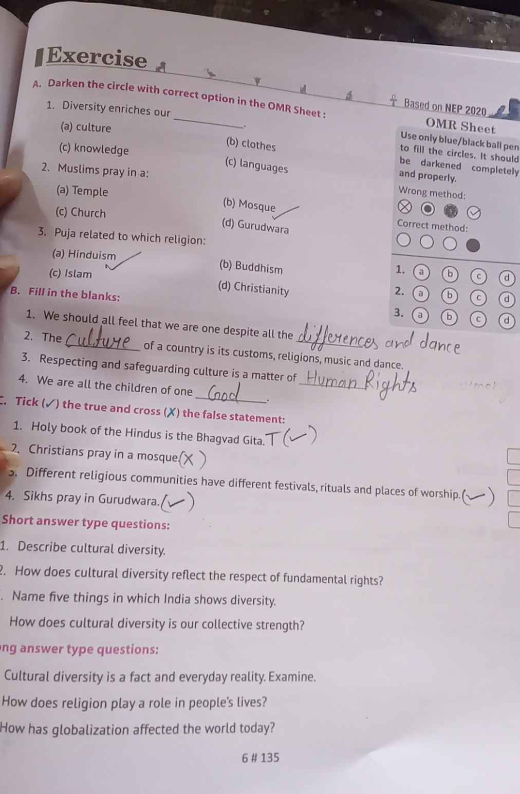 A. Darken the circle with correct option in | StudyX