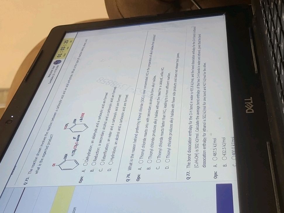 Q75. The reaction shown involves the | StudyX