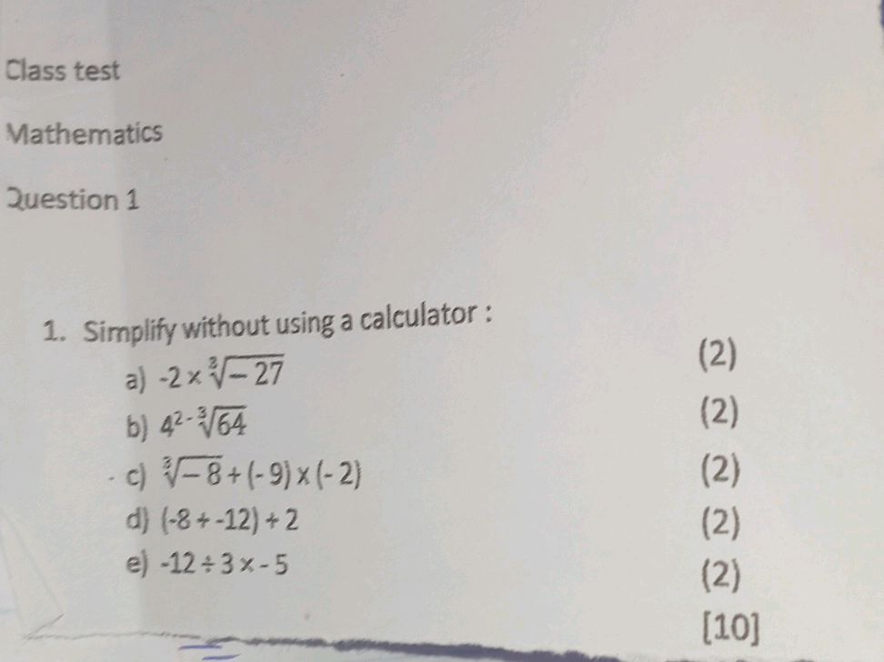 1. Simplify without using a calculator: a) | StudyX