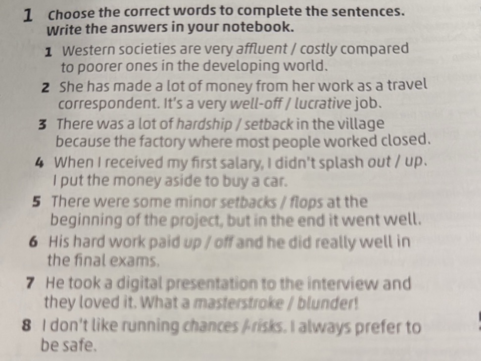 Choose the correct words to complete the | StudyX