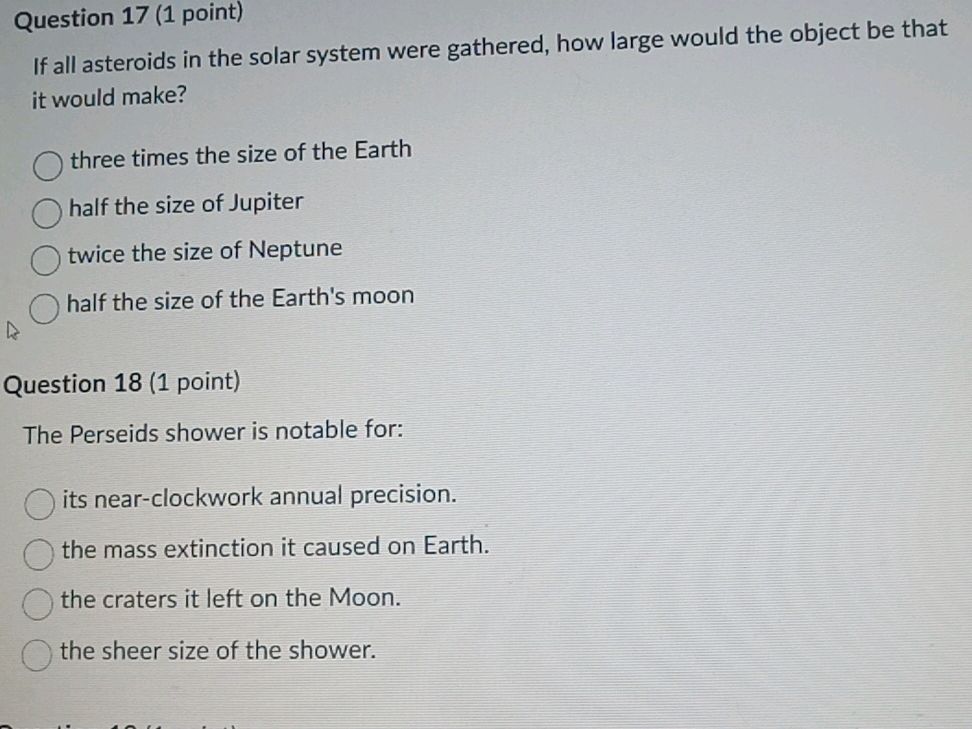Question 17 (1 point) If all asteroids in | StudyX