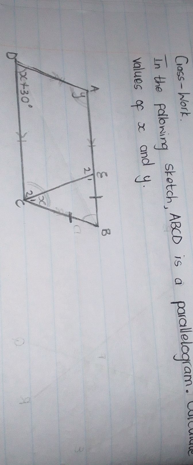 Class-work. In the following sketch, ABCD is | StudyX