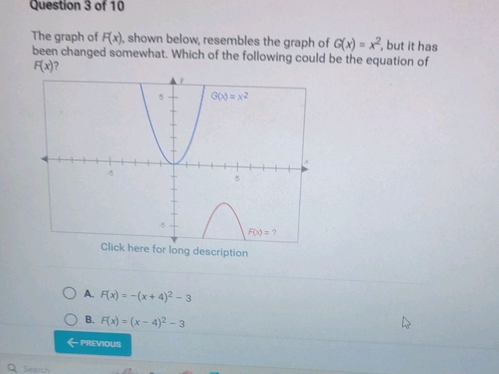 The graph of F(x), shown below, resembles