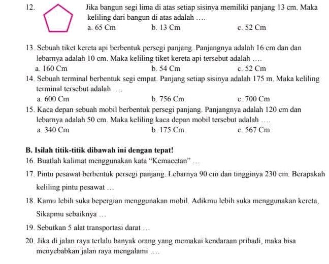 12. Jika bangun segi lima di atas setiap | StudyX