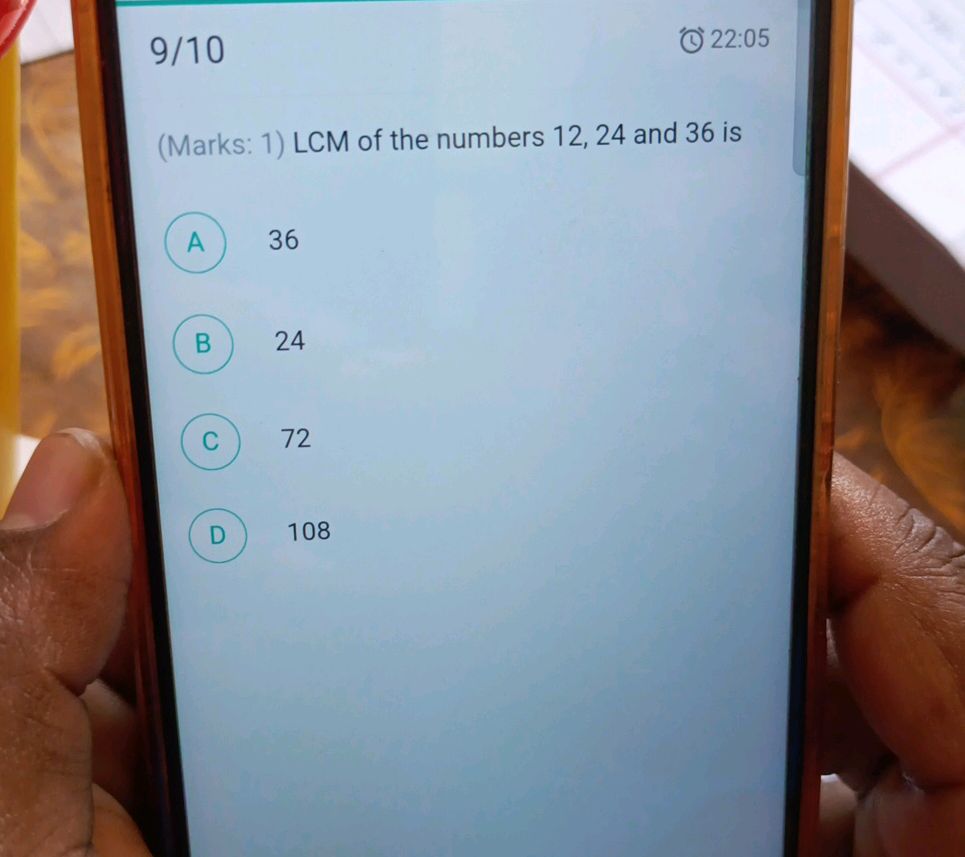 (Marks: 1) LCM of the numbers 12, 24 and 36 | StudyX
