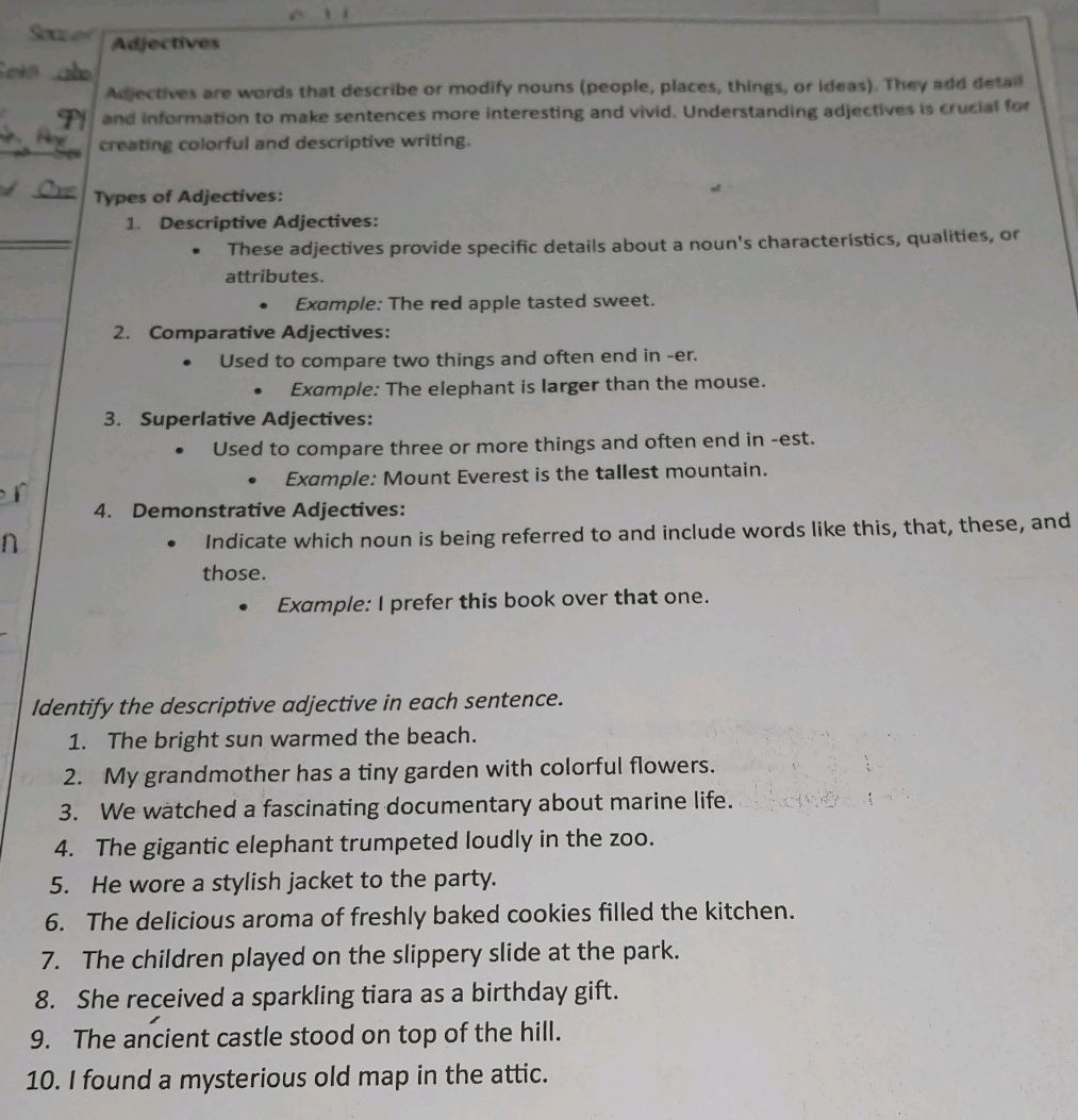 Adjectives are words that describe or modify | StudyX