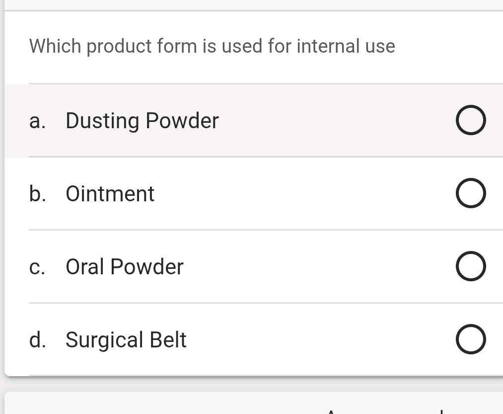 Which product form is used for internal use? | StudyX