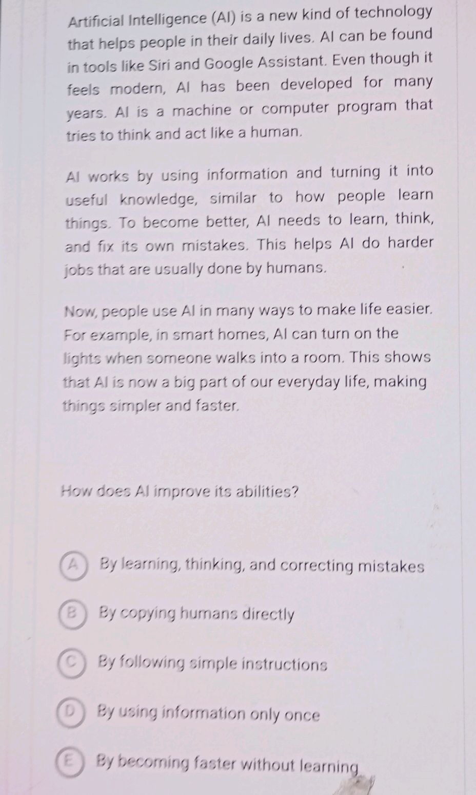 How does AI improve its abilities? (A) By | StudyX