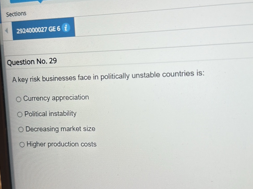 Question No. 29 A key risk businesses face | StudyX