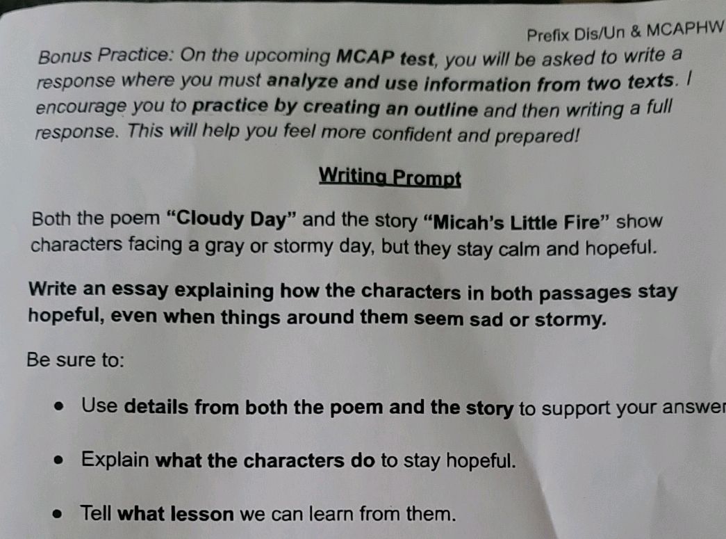 Writing Prompt Both the poem "Cloudy Day" | StudyX