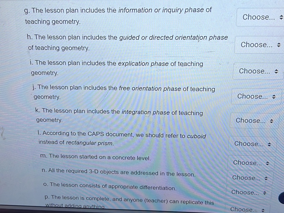 g. The lesson plan includes the information | StudyX