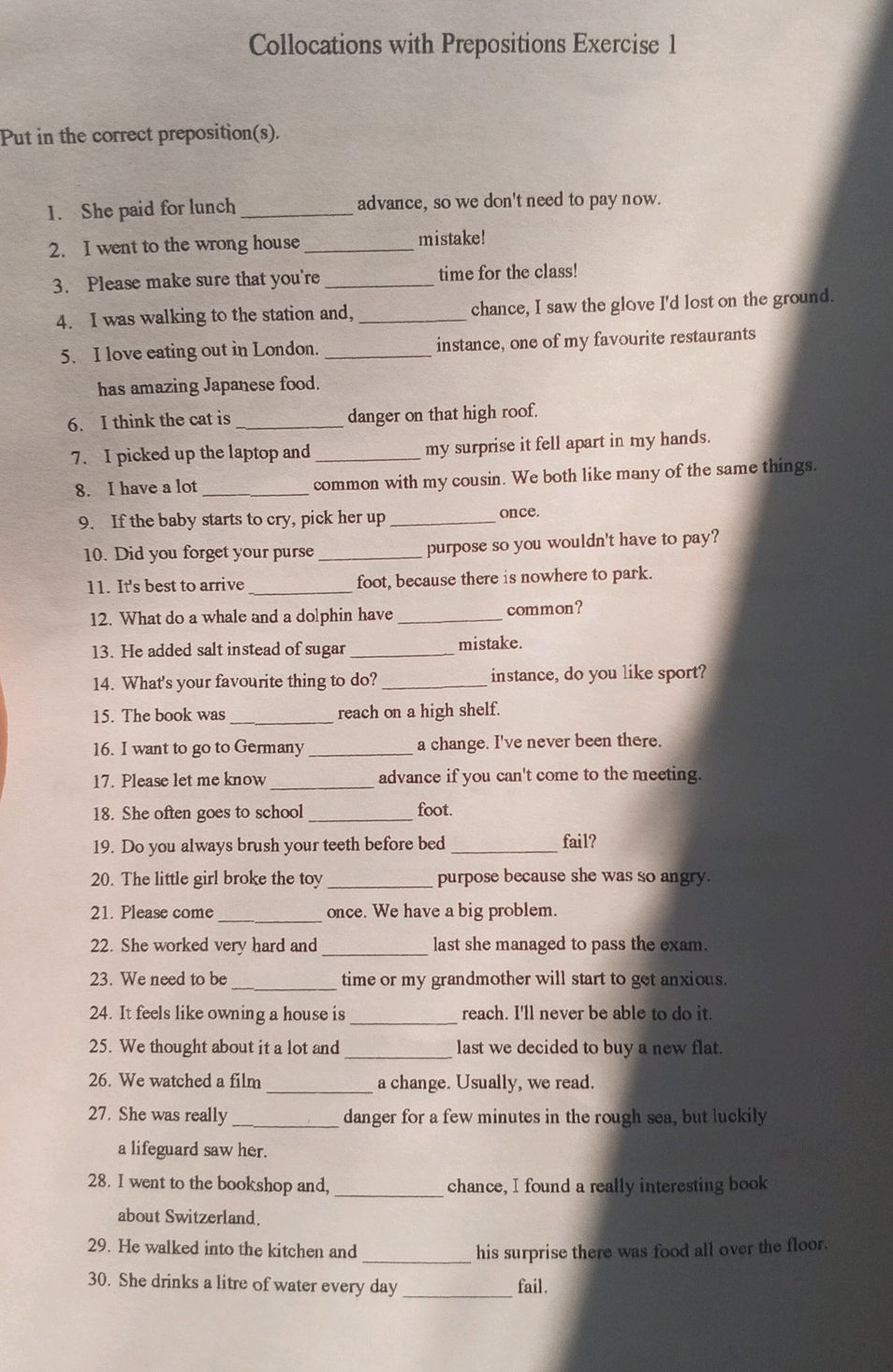 Collocations with Prepositions Exercise 1 | StudyX