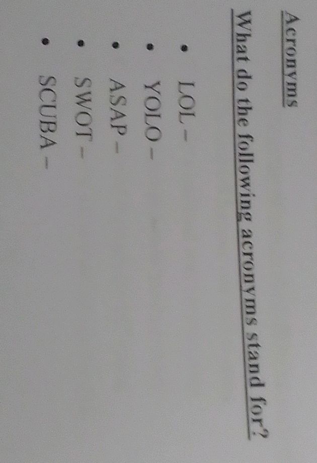 What do the following acronyms stand for? | StudyX