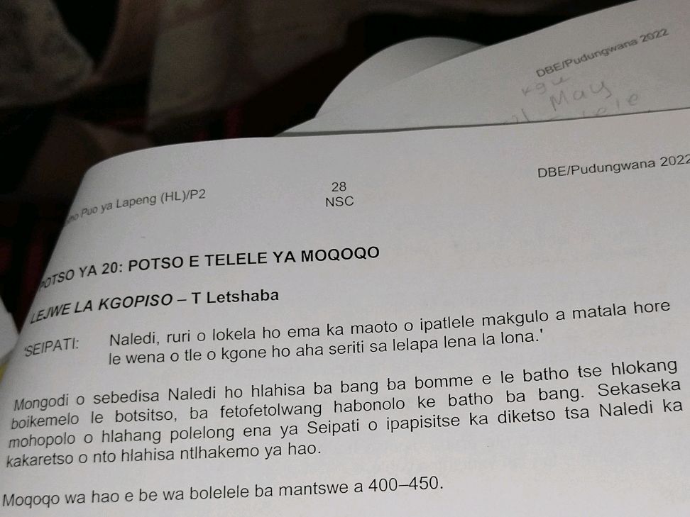 POTSO YA 20: POTSO E TELELE YA MOQOQO LEJWE