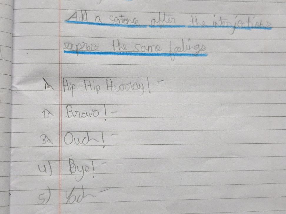 Add a sentence after the interjections | StudyX