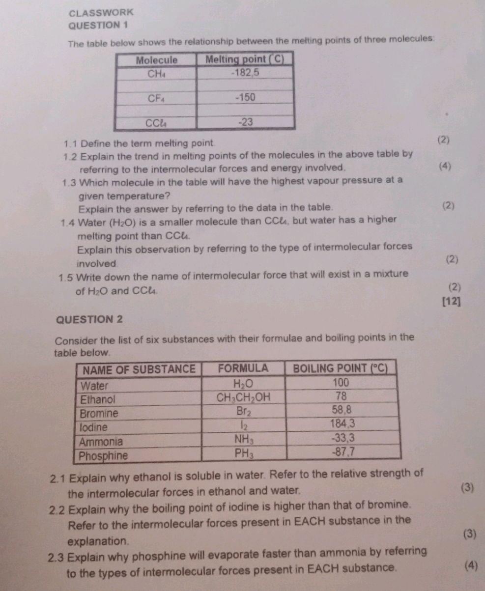 CLASSWORK QUESTION 1 The table below shows | StudyX