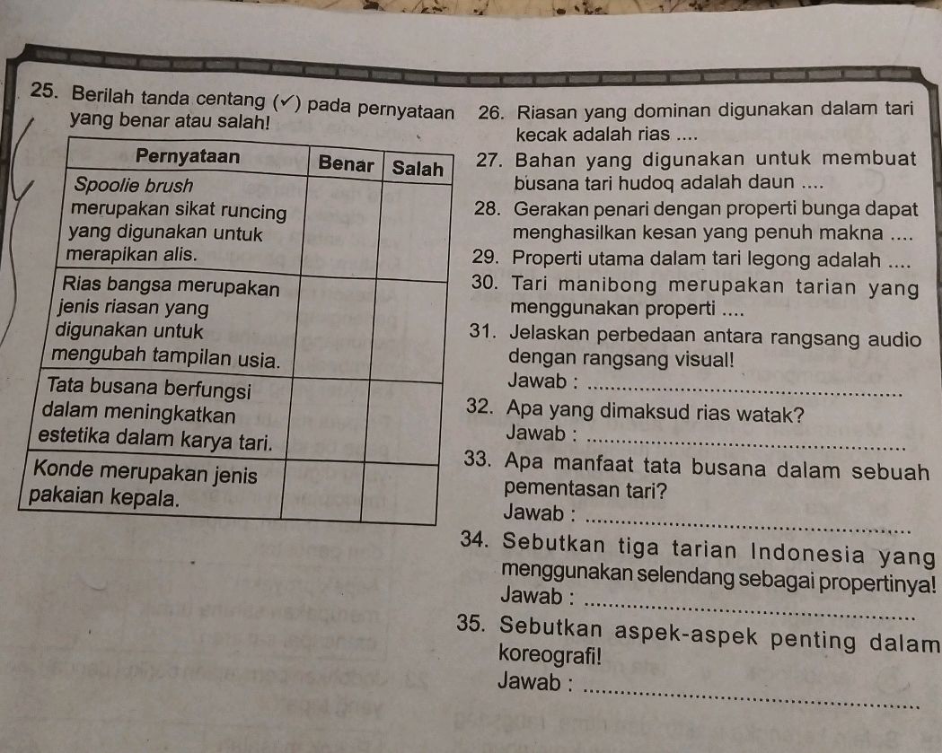 25. Berilah tanda centang ( ) pada | StudyX