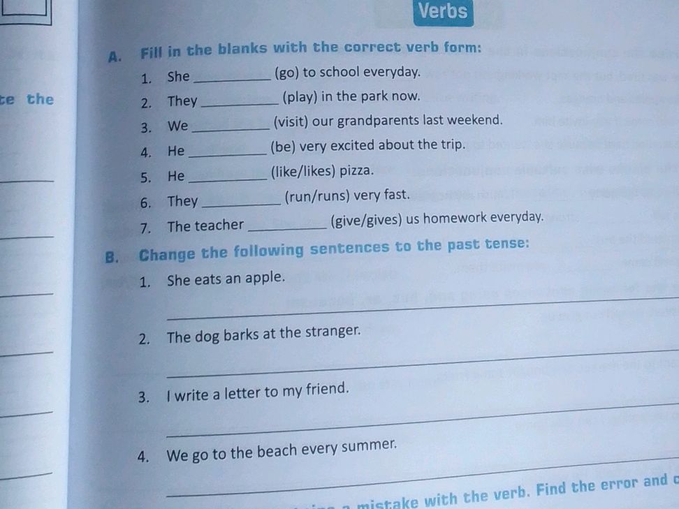 A. Fill in the blanks with the correct verb | StudyX