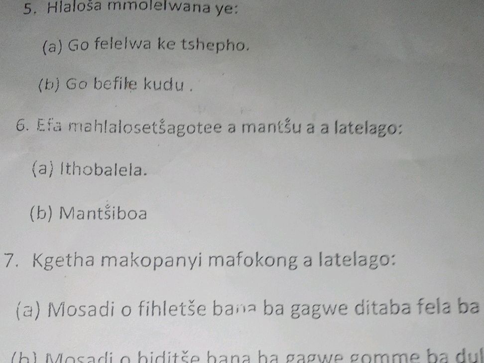 5. Hlalosa mmolelwana ye: (a) Go felelwa ke | StudyX