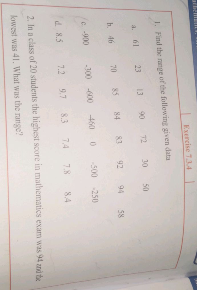 1. Find the range of the following given | StudyX