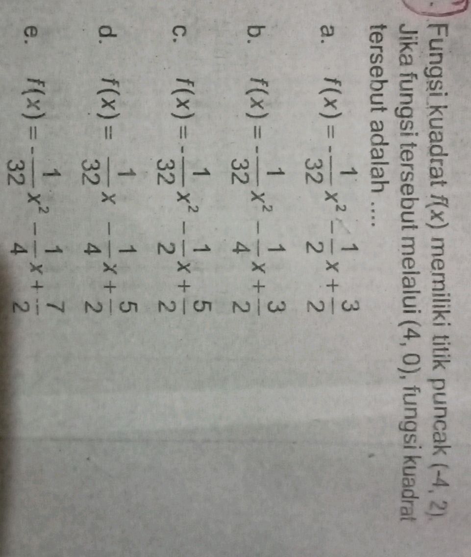 Fungsi kuadrat f(x) memiliki titik puncak | StudyX