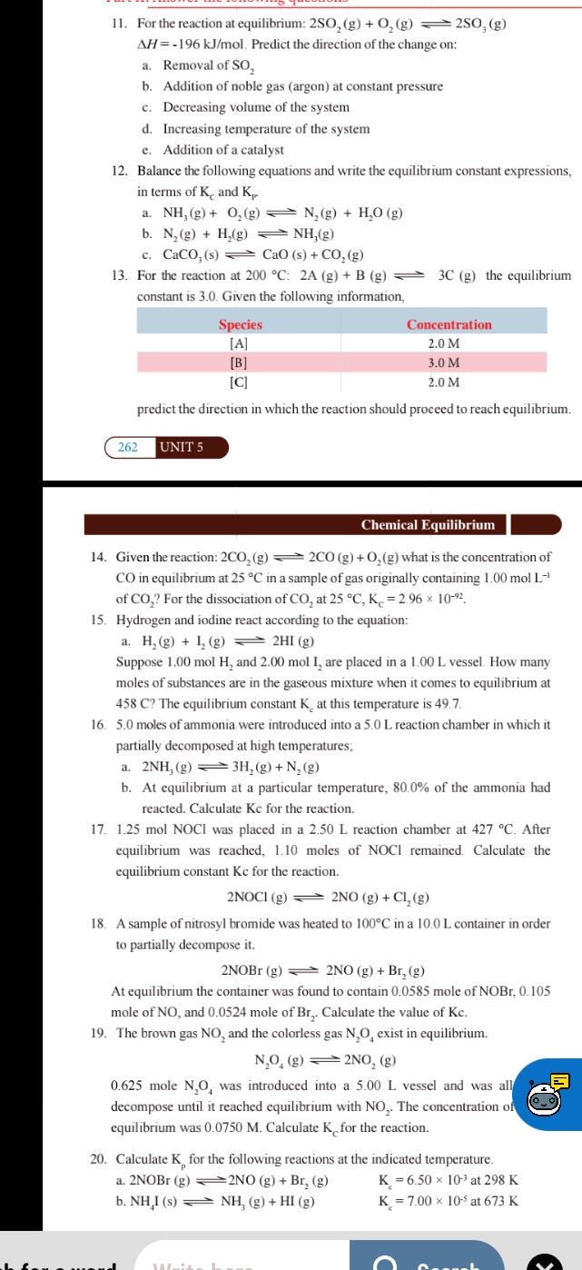 11. For the reaction at equilibrium: $2 | StudyX