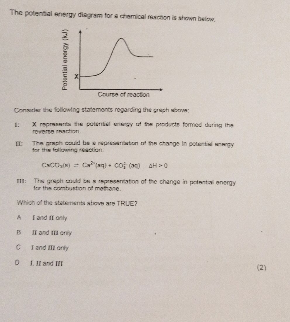 The potential energy diagram for a chemical | StudyX