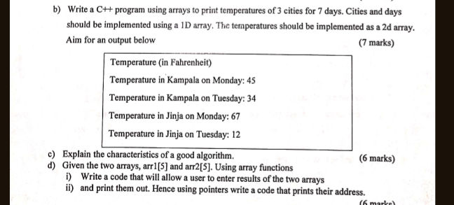 b) Write a C++ program using arrays to print | StudyX